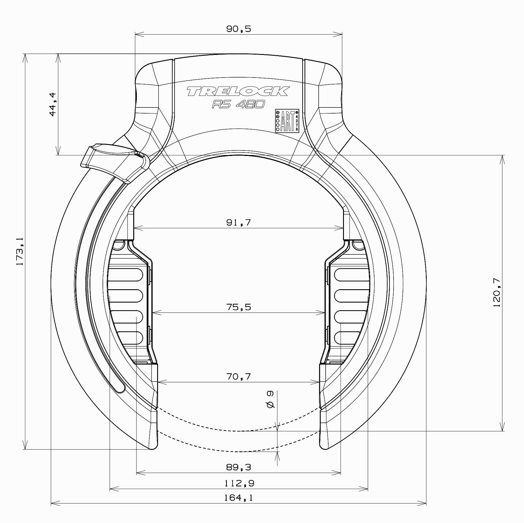 Trelock RS 480 P-O-C XL Rahmenschloss 75 mm | AZ = Schlüssel abziehbar ...