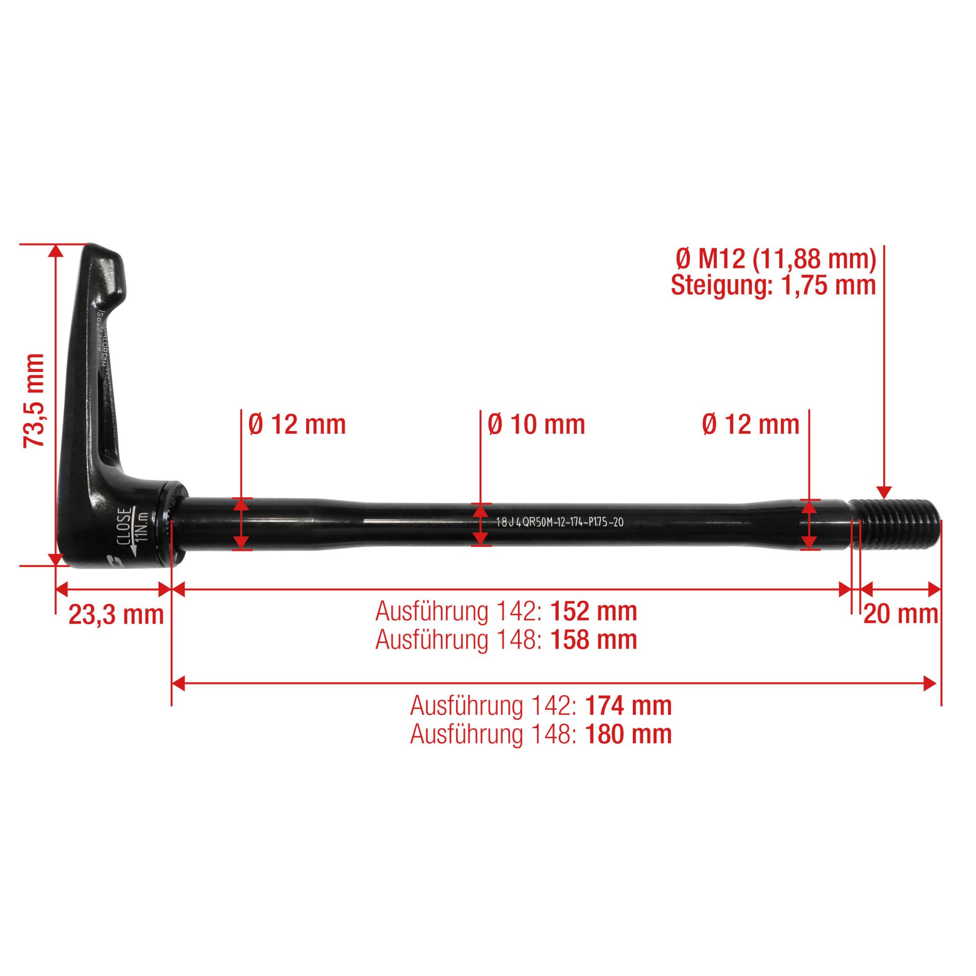 XLC QR-H02 Steckachse for Haibike Ø 12 x 142/148 mm | 12 x 142 mm ...